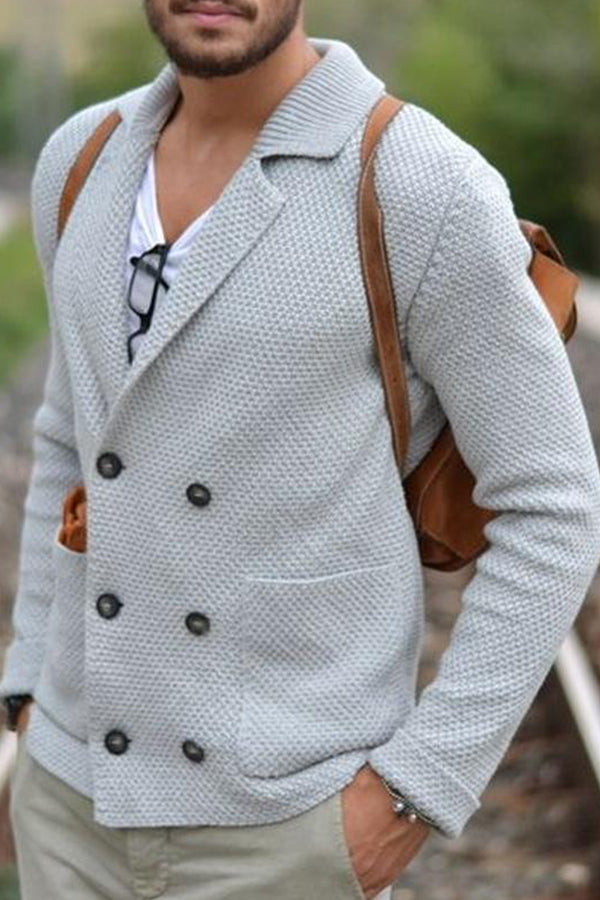 MEN'S VINTAGE LAPEL DOUBLE BREASTED PATCH POCKET KNITTED BLAZER