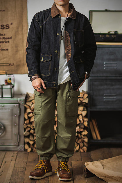 Denim workwear retro tough hunting jacket washed denim tough guy jacket ...
