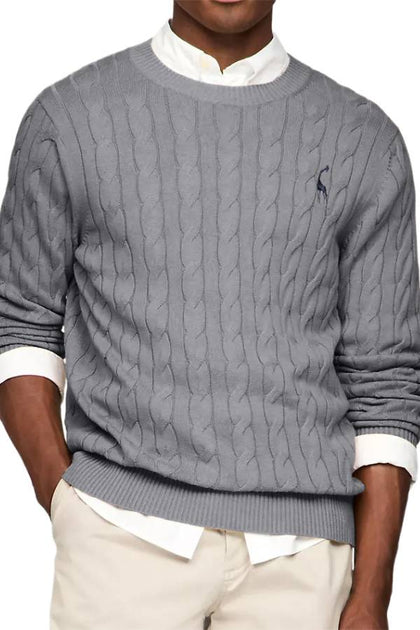 Men's Cable Knit Embroidered Crew Neck Sweater – WildernessMans