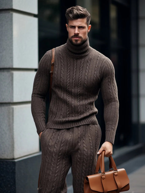 Winter Men's Coffee Color Luxury Thick Knitted Set – WildernessMans
