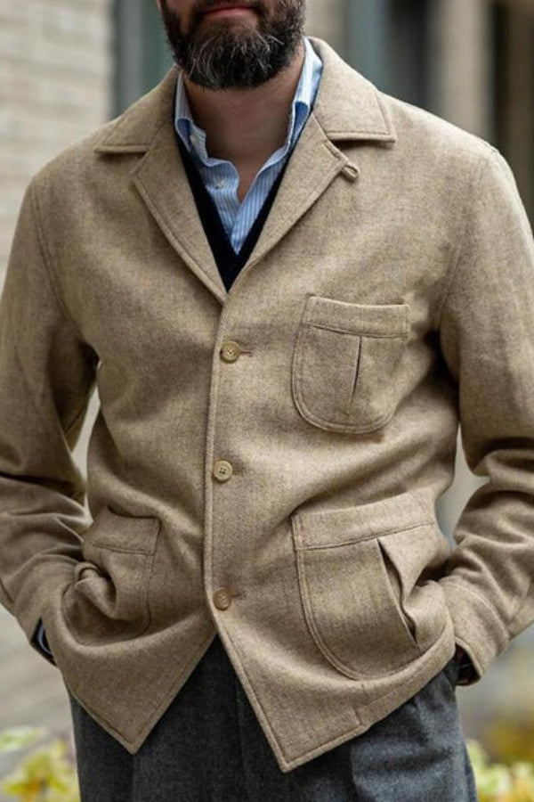 MEN'S SOLID COLOR HERRINGBONE BLAZER