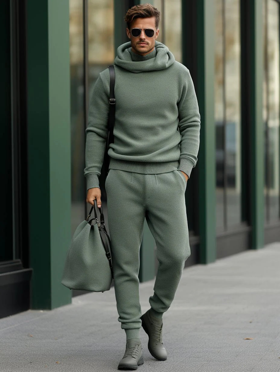 Winter Men's Scarf Collar Luxury Thick Sweater Set