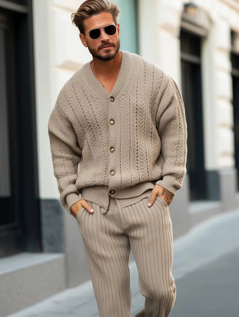 Winter Men's Khaki Buttons Thick Knitted Set – WildernessMans