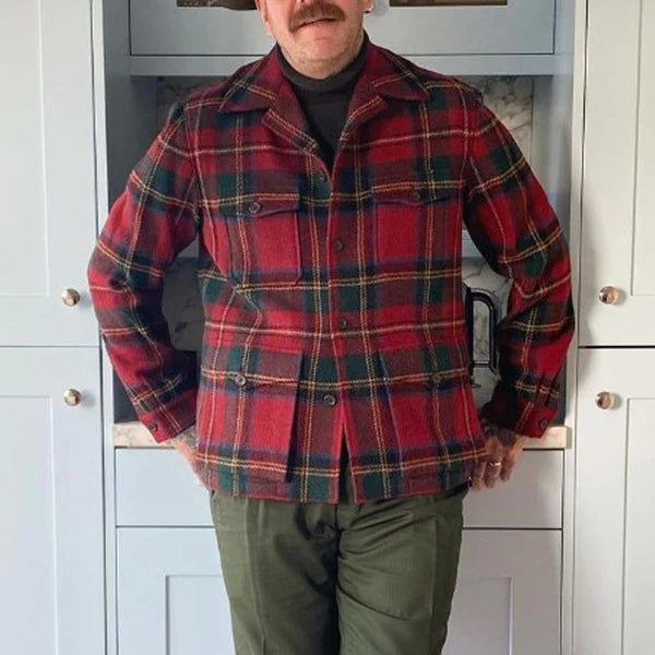 MEN'S VINTAGE TARTAN LAPEL MULTI-POCKET JACKET – WildernessMans