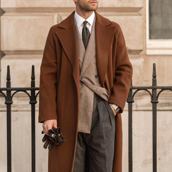 MEN'S SOLID SOFT NOTCH LAPEL BUTTONLESS LONG COAT – WildernessMans